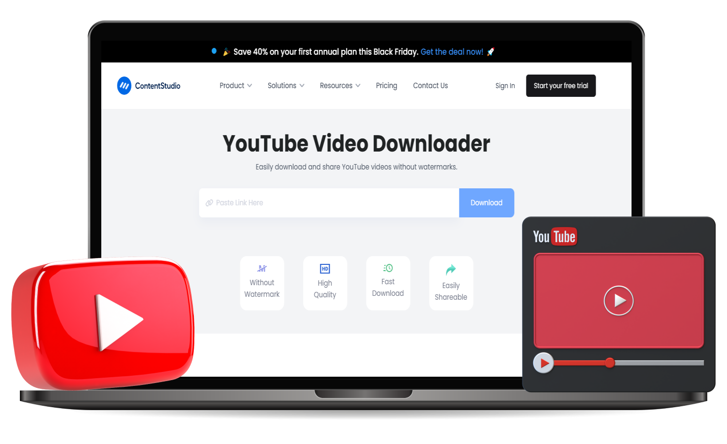 YouTube Video Downloader - Free [HD] Tool - ContentStudio